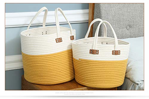 Nerseki Cotton Rope Laundry Basket 13.8''*12.2'' Hampers in Yellow Storage Living Room, Laundry Décor (Large)