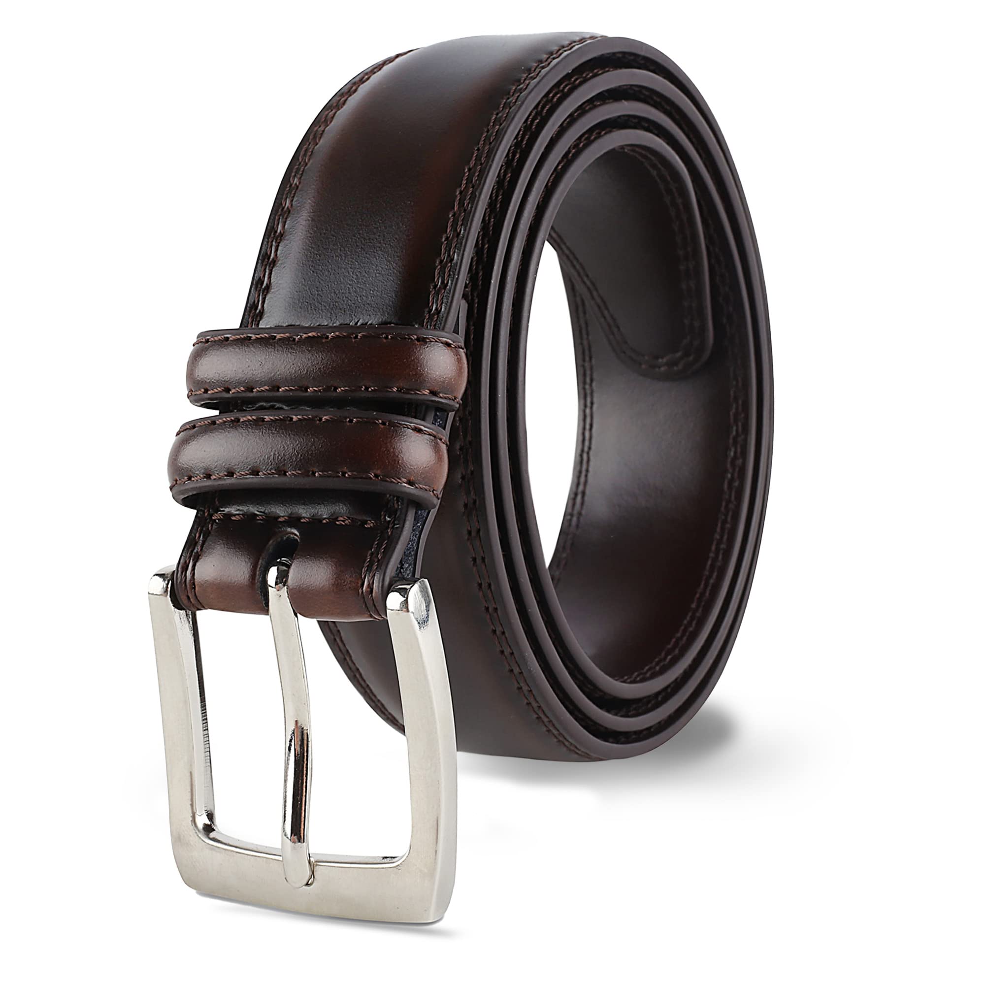 Prospero Comfort Men's Classic Dress Belt ALL Genuine Leather Double Stitch Design 1.35 inches (35mm) Cognac Brown Size 36