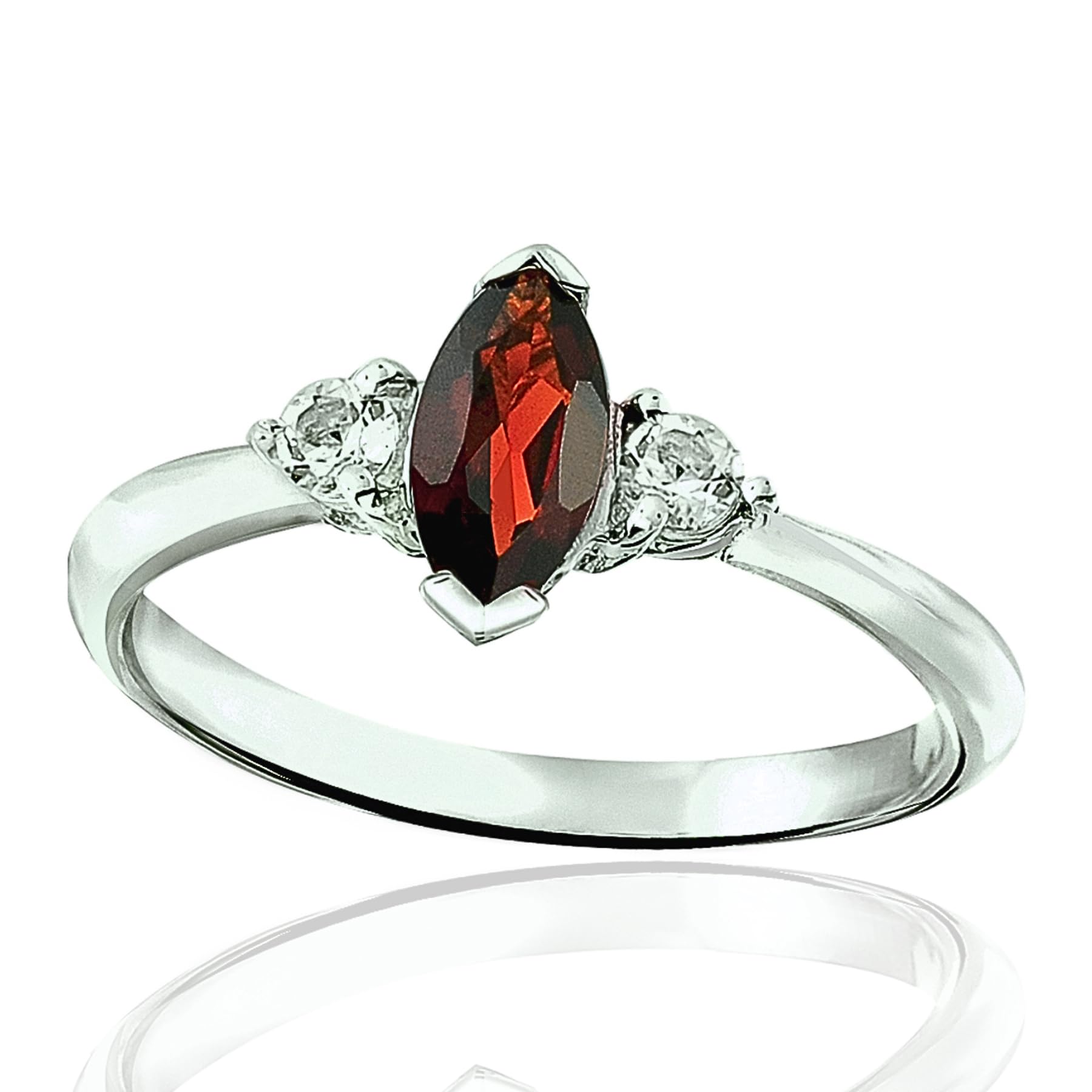 RB Gems Sterling Silver 925 Ring Genuine Gemstone Marquise 8X4 mm, 0.91 Cts, RHODIUM-PLATED Finish (6, garnet)