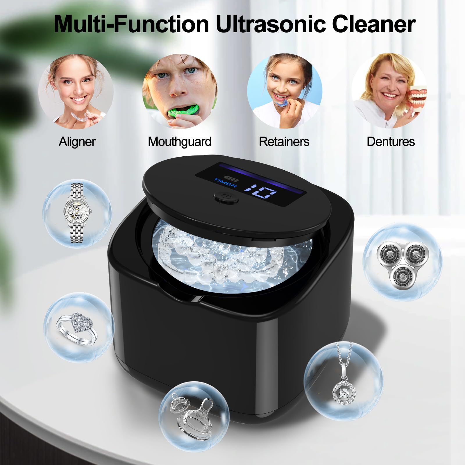 Nonlet Ultrasonic Retainer Cleaner, Retainer Cleaner Machine for Oral Appliances, Cleaning Pod with 45kHz Frequency, Compact 180ML Ultrasonic Denture Cleaning Machine for Home or Travel Use
