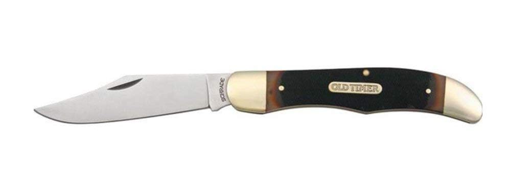 Old Timer 125OT Mustang 9.3in Traditional Folding Pocket Knife with 1 High Carbon Stainless Steel Blade, Ergonomic Sawcut Handle, and Leather Sheath for EDC, Hunting, Camping, Whittling, and Outdoors