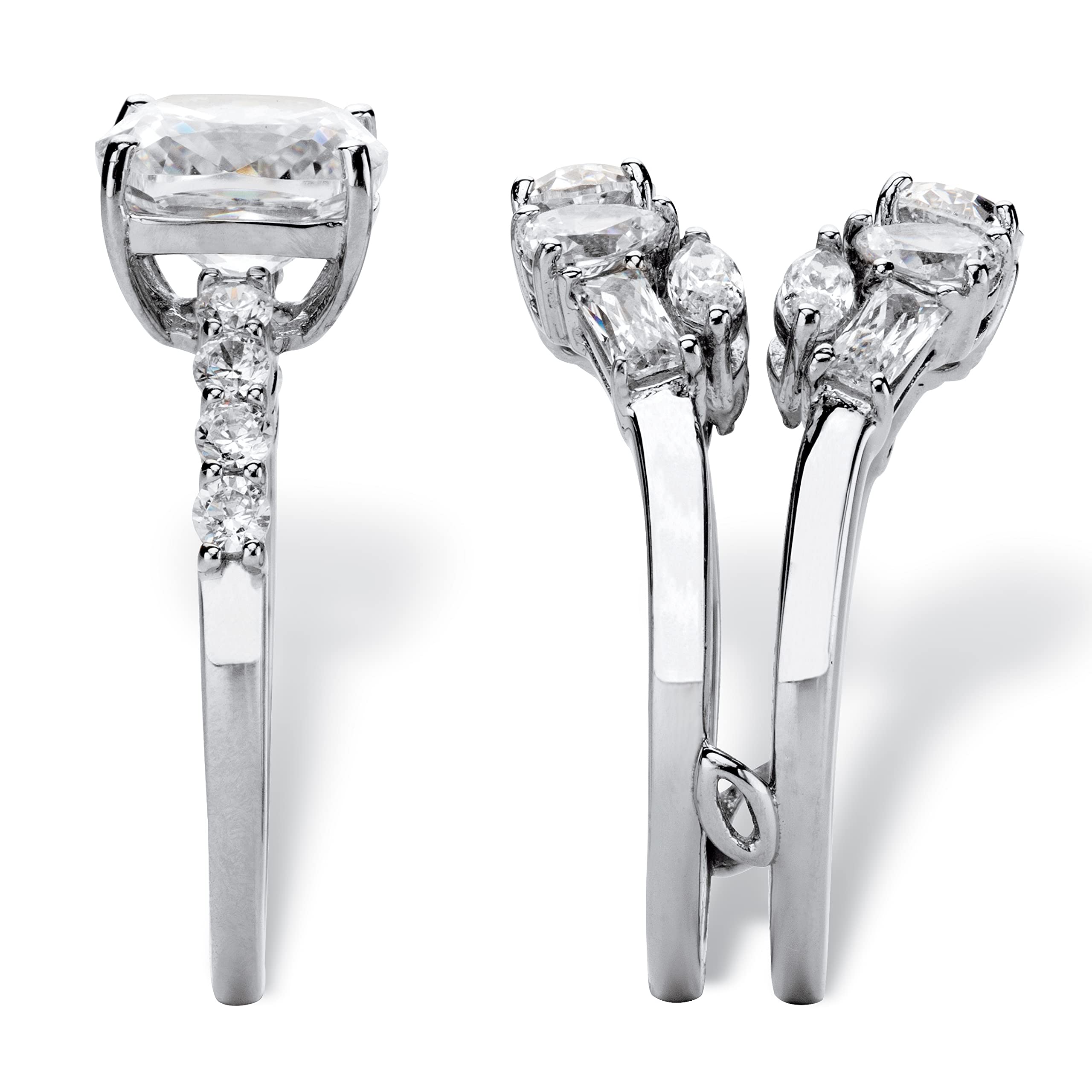 PalmBeach Platinum-plated Sterling Silver Cushion Cubic Zirconia Jacket Bridal Ring Set Sizes 6-10 Size 8