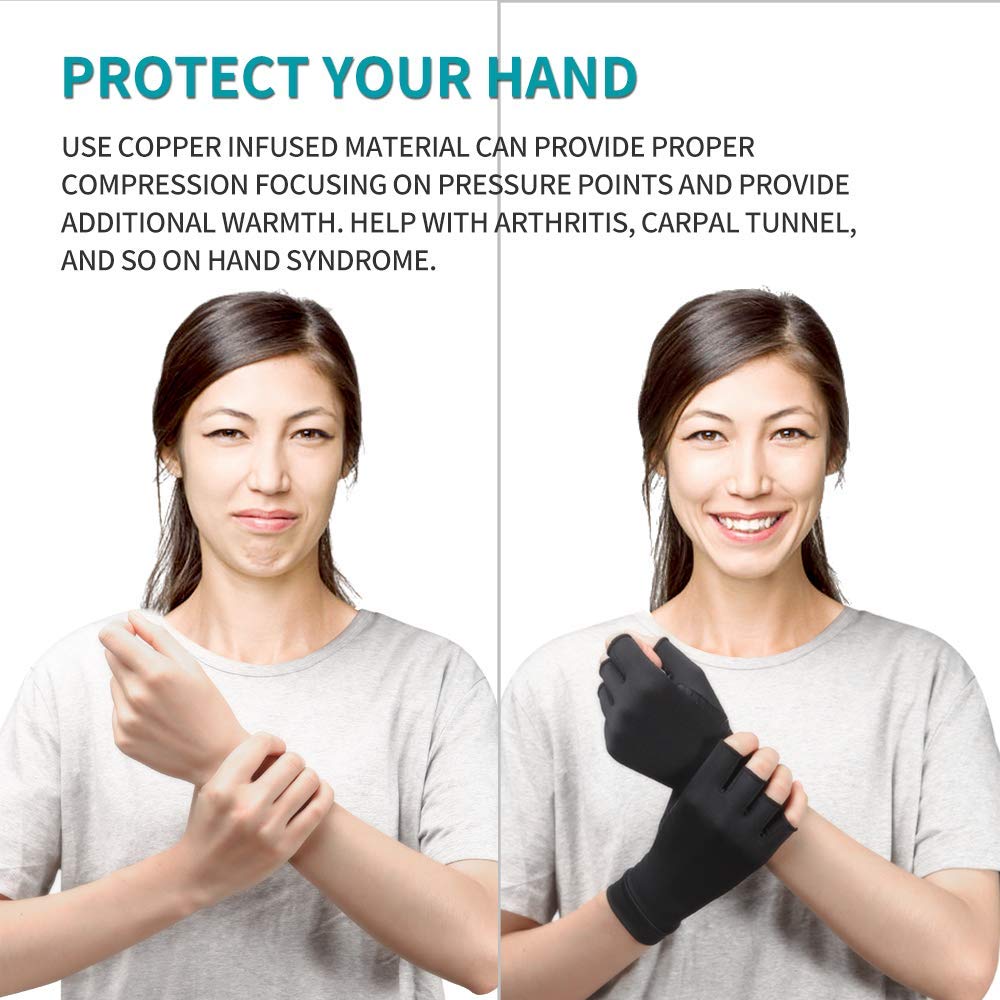 Ricbestlab Copper Arthritis Gloves for Women Men, Fingerless Breathable & Moisture Wicking Arthritis Compression Gloves for Computer Typing and Dailywork of Hands joint Support (Large)
