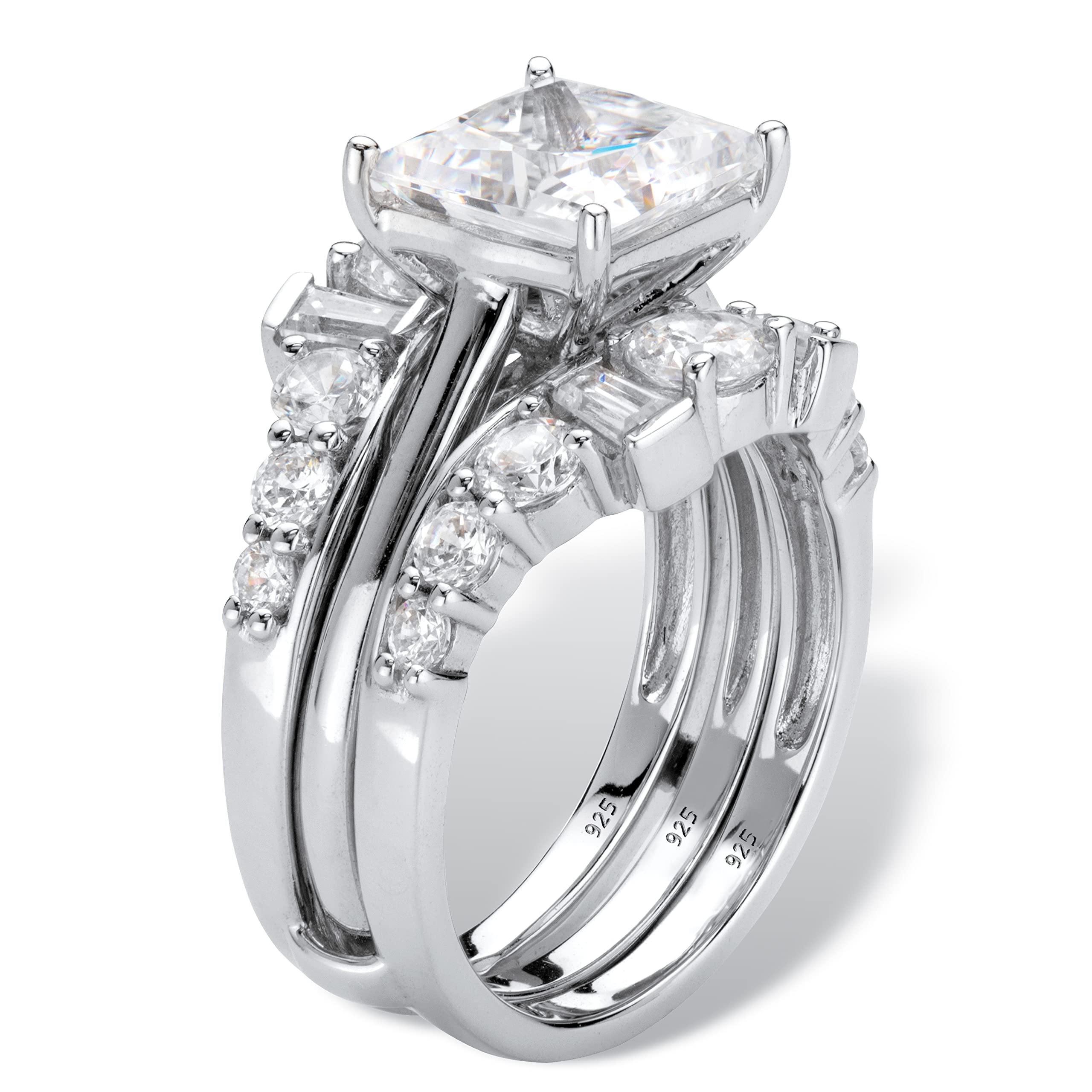 PalmBeach Platinum-plated Sterling Silver Princess Cut Cubic Zirconia Jacket Bridal Ring Set Sizes 6-10 Size 7