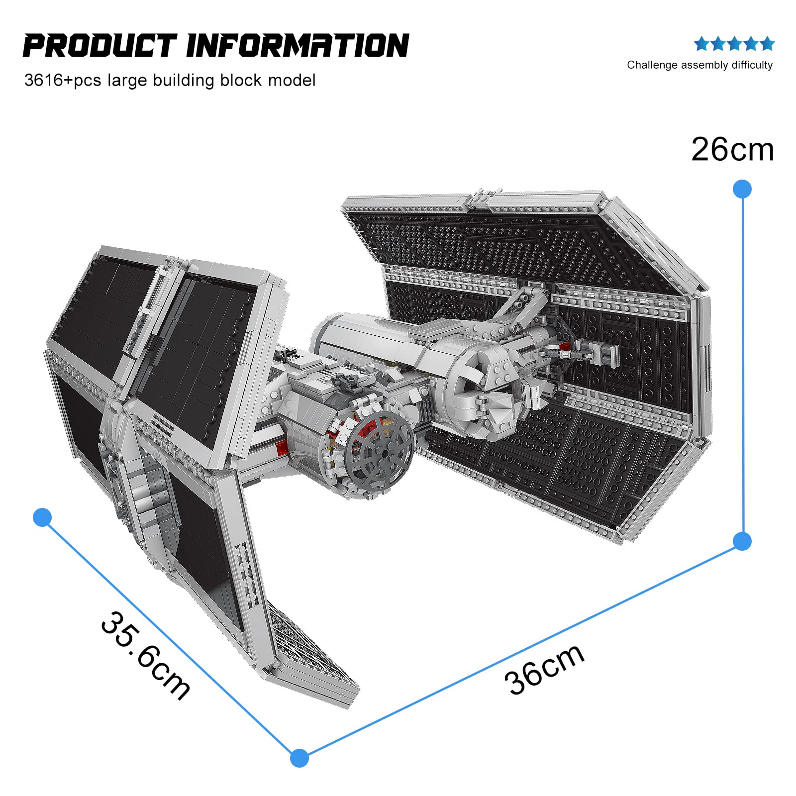 WLOXBKF MOC Imperial TIE Fighter Building Kit;Spaceship Model Kits, 3616+Pcs Star Plan Toys UCS Collectible Set for Adults, STEM Projects Educational Birthday Gifts Blocks