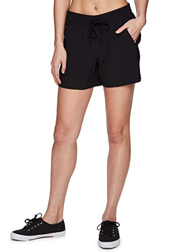 RBX Active Women's Relaxed Fit Breathable Ventilated Stretch Woven Athletic Walking Short with Pockets Black L