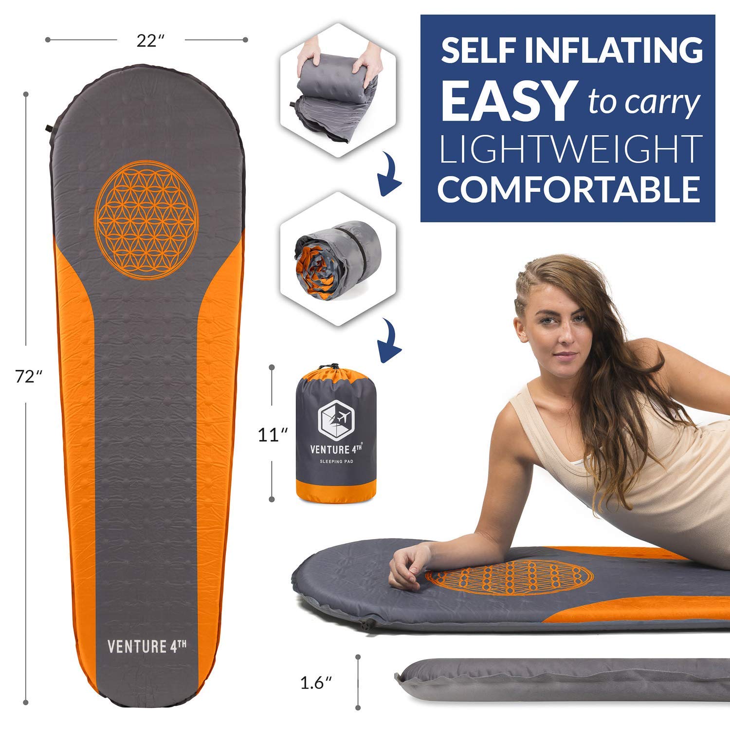 VENTURE 4TH Backpacking Warm Sleeping Bag with Self Inflating Sleeping Pad for Adults & Kids – Ideal for Hiking, Camping & Outdoor Adventures