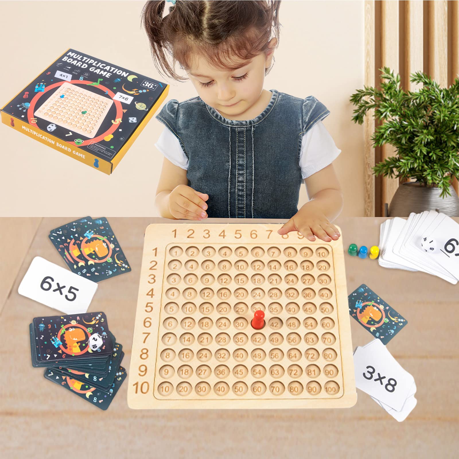 Wooden Math Multiplication Board Children Counting Toy Educational Multiplication Board Game Wooden Math Blocks Board for Toddlers Kids Over 3 Years Old