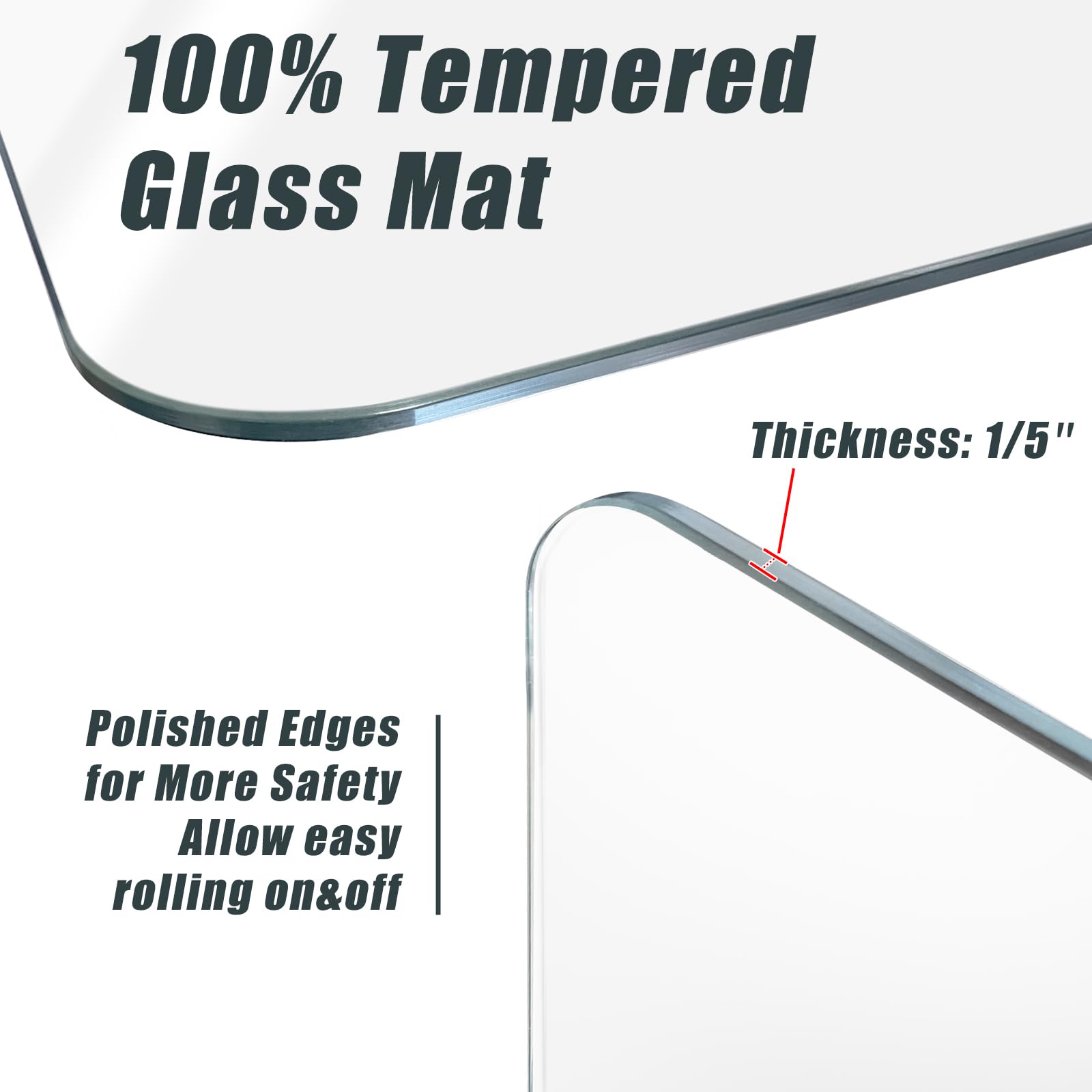 SHAREWIN Office Chair Mat for Carpet/Hardwood Floor- Tempered Glass Desk Chair Mat fo Office Home 1/5β Thick, Heavy Duty Under Desk Protector, Computer Gaming Chair Mat w/Anti-Slip Pads, 46β x 35β