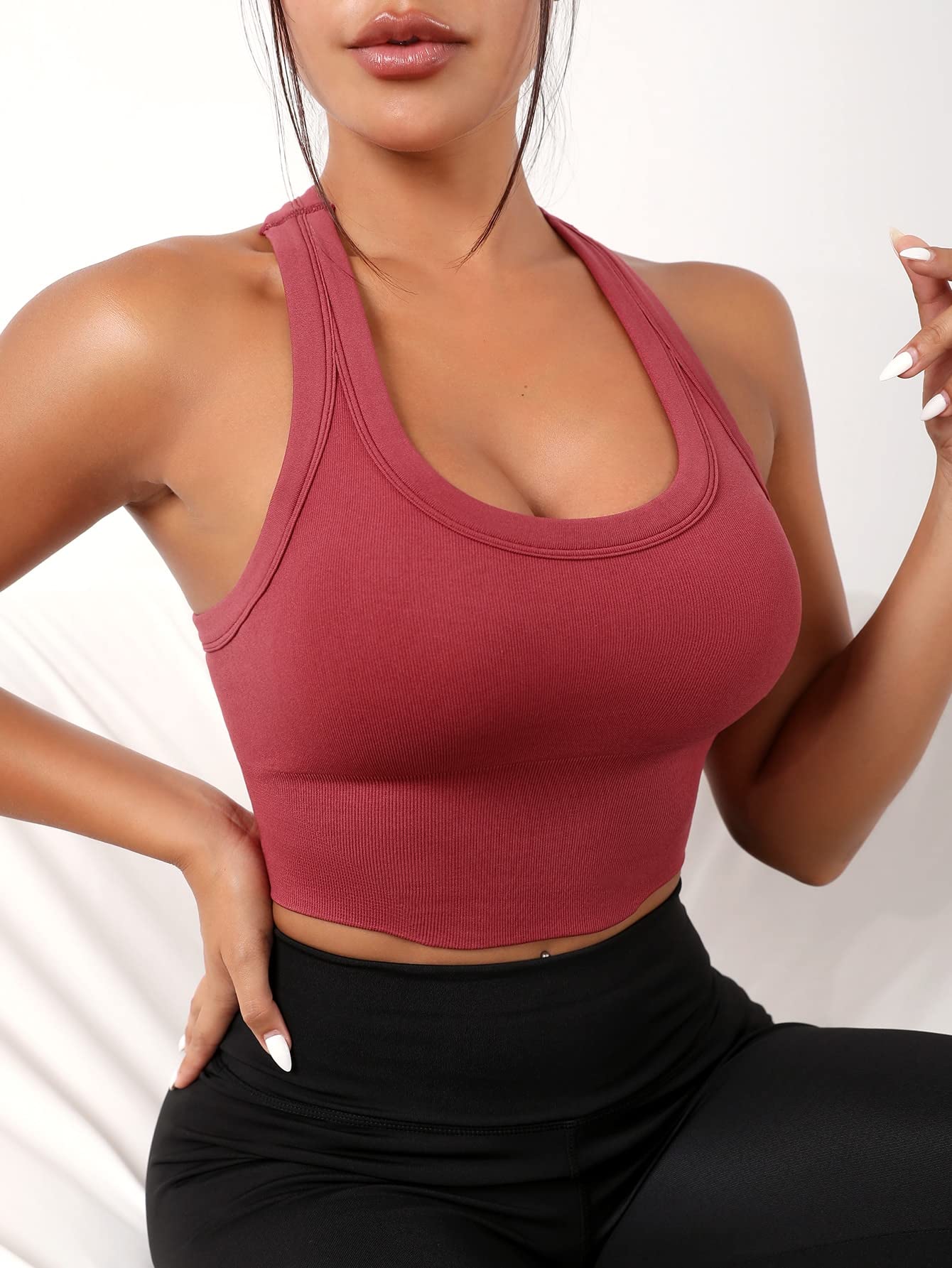 Verdusa Women's Racerback Sport Bra Wirefree Athletic Workout Yoga Bra Rose Red L
