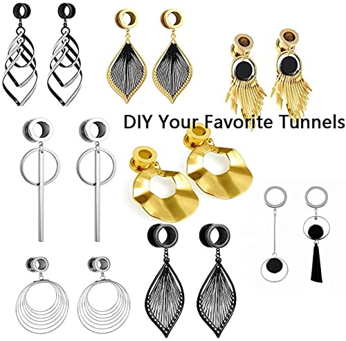 Vankula DIY Ear Tunnels Hanger Pendant Stainless Steel Plugs Gauges Stretcher 2g 0g Body Piercing Jewelry