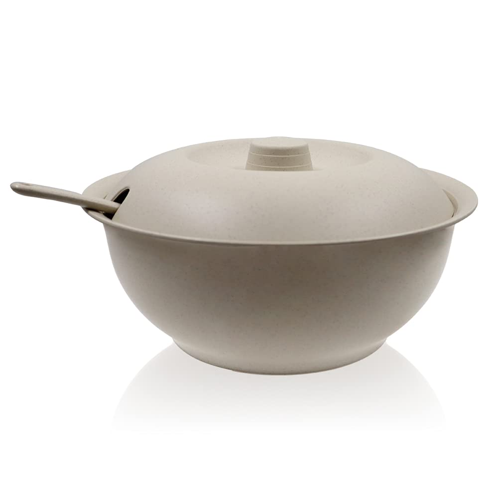 Unbreakable and Lightweight Soup Bowl with Lid and Spoon, 60Oz/1800ml Noodle Bowl Rice Bowl Cereal Bowl Dinner Bowl, Dishwasher Safe (Beige)