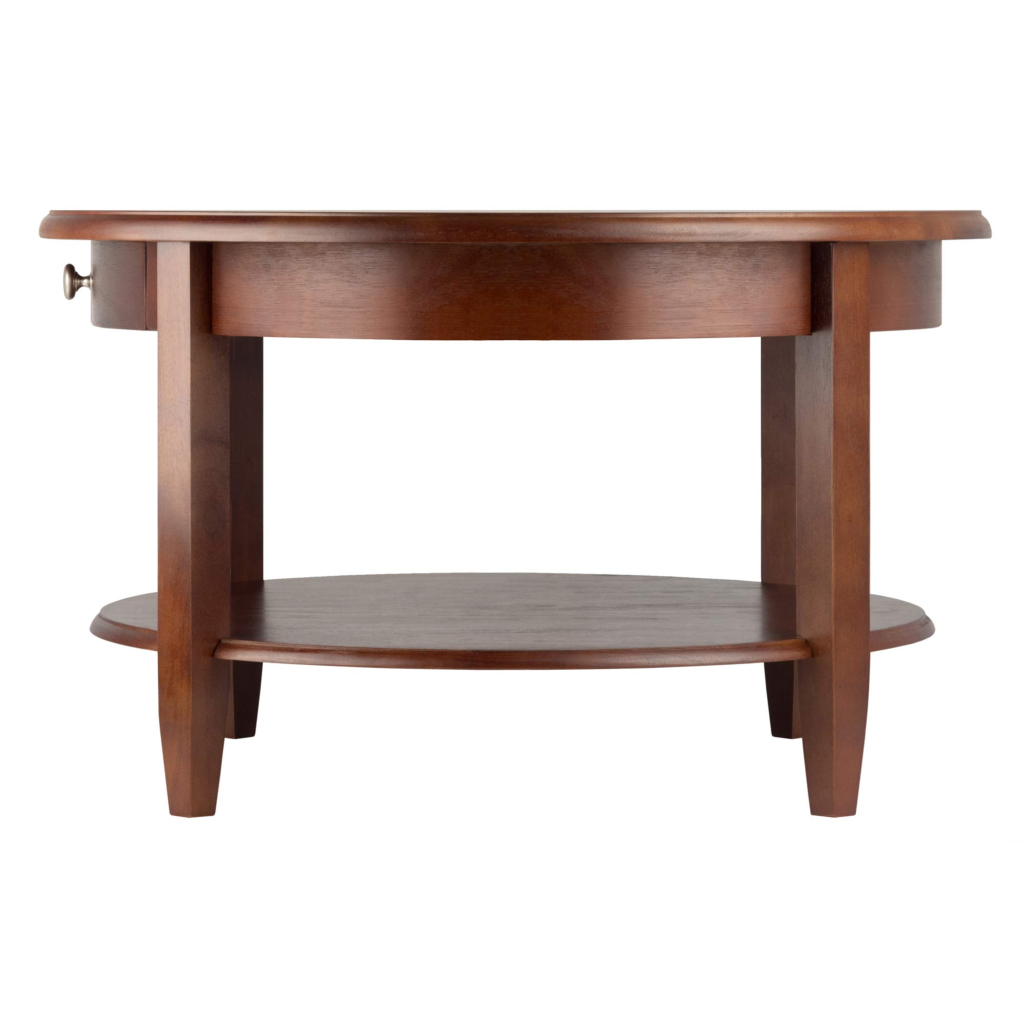 Round Coffee Table with Drawer Storage Shelf Living Room Home Office Accent Furniture Side End Cocktail Table Decor Decoration Sturdy Robust Organizer Walnut