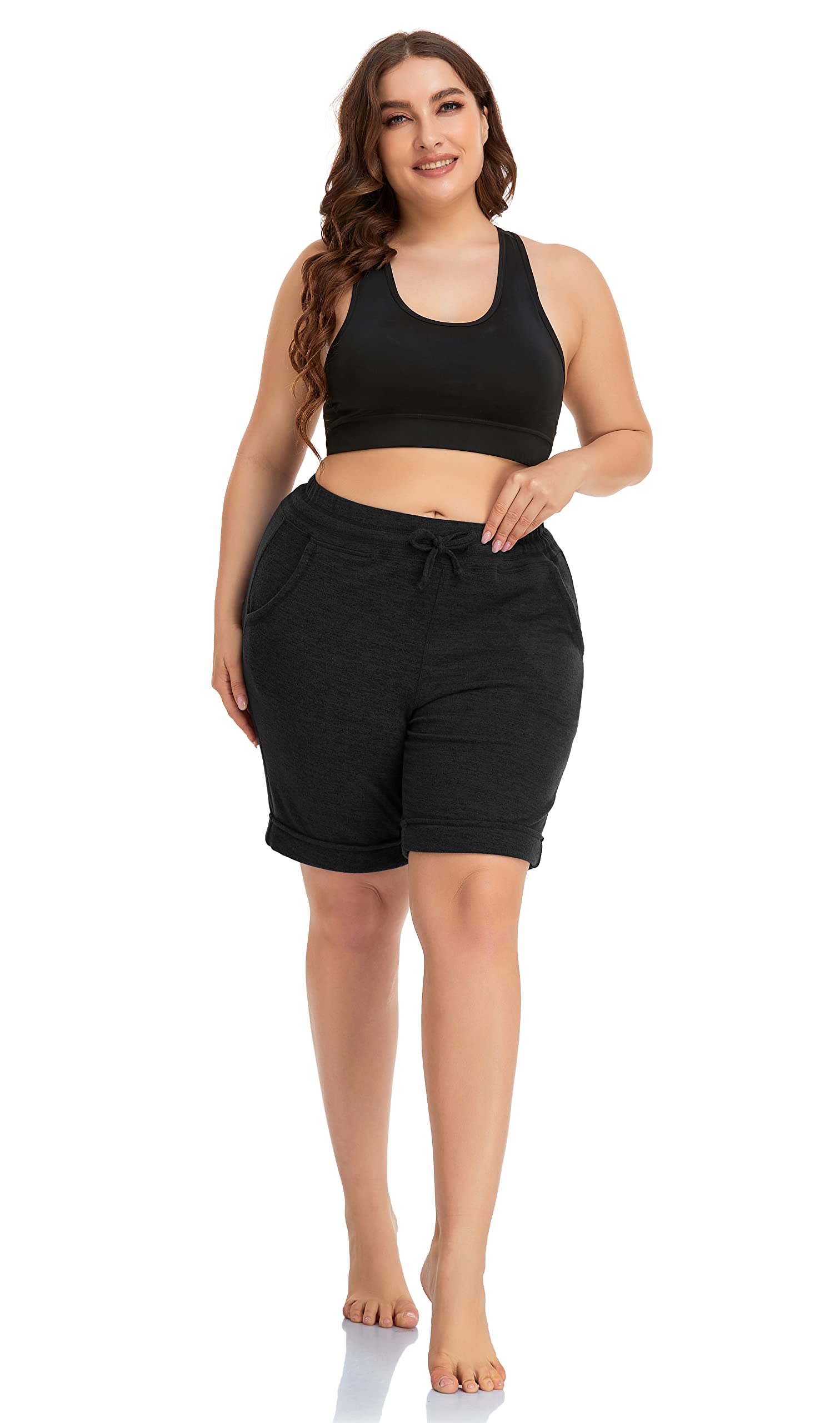 ZERDOCEAN Women's Plus Size 10" Casual Yoga Sports Shorts Lounge Pajama Walking Athletic Shorts with Pockets Black 4X