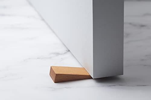 R&R SHOP - FSC Wooden Wedge Door Stop with Original 3M Adhesive - Set of 4 (Beech, S)