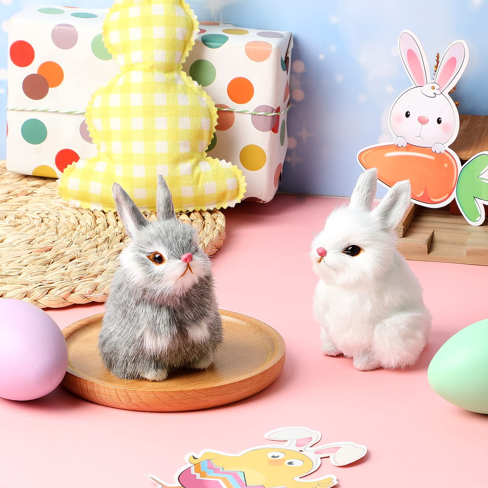 Woanger 2 Pcs Easter Plush Bunnies - Mini Cute Stuffed Rabbits for Kids, Soft Realistic Toy Decoration & Birthday Gift