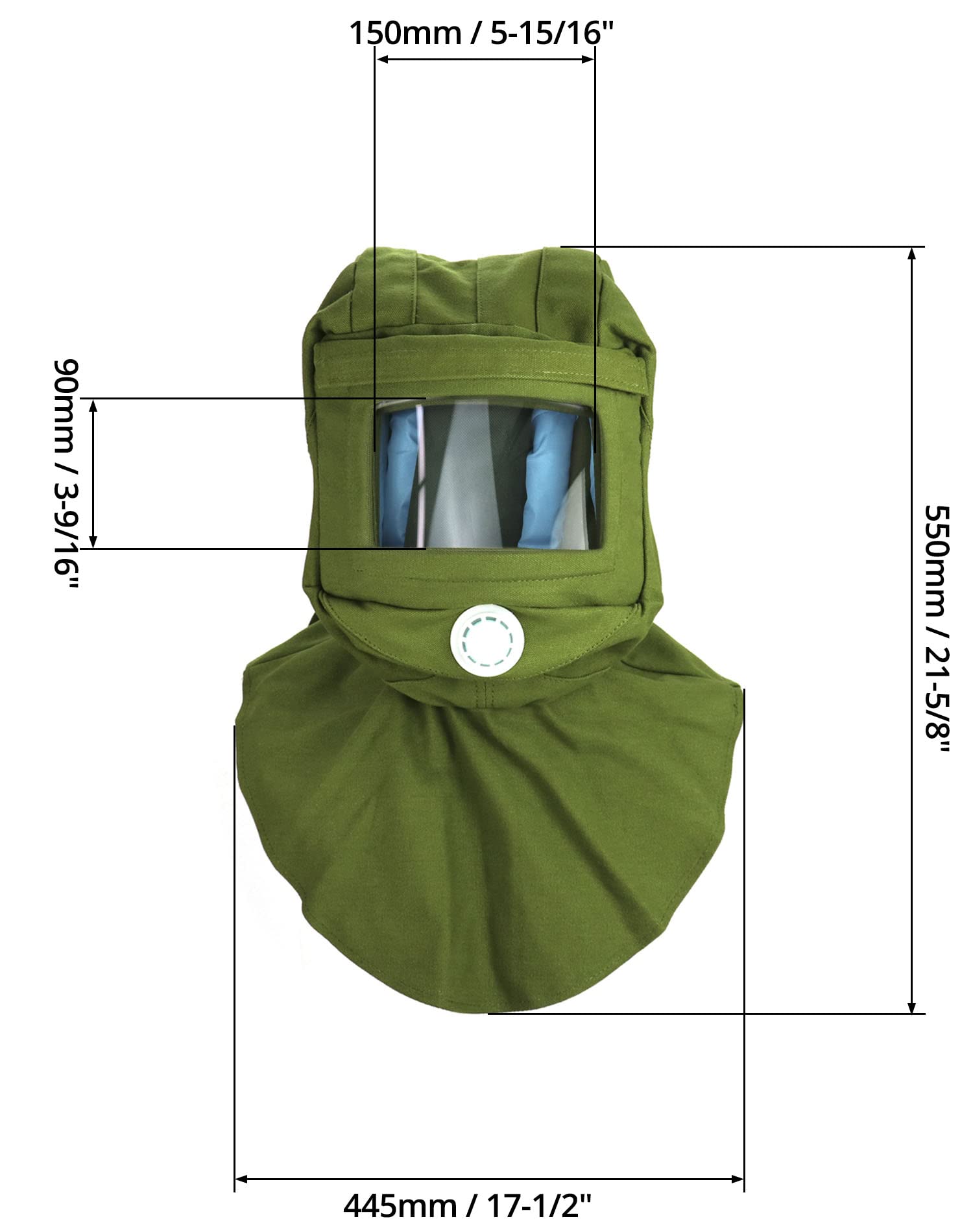 QWORK Sand Blasting Hood Cap, Shawl Cap Sandblasting Mask Anti Dust/Wind Sandblasting Tool Mask,Cut/Scratch/Heat Resistant Neck Protector, Green