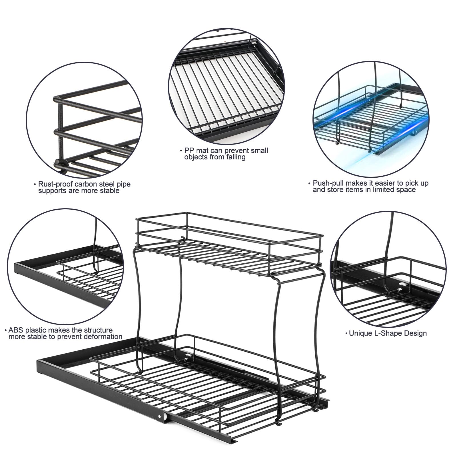 TOOYIMR Under Sink Organizer,2 Tier Slide Out Pull Out Cabinet Organizer Shelf,Multi-Purpose Under Sink Storage with Sliding Drawer for Kitchen Bathroom Cabinet(Black)