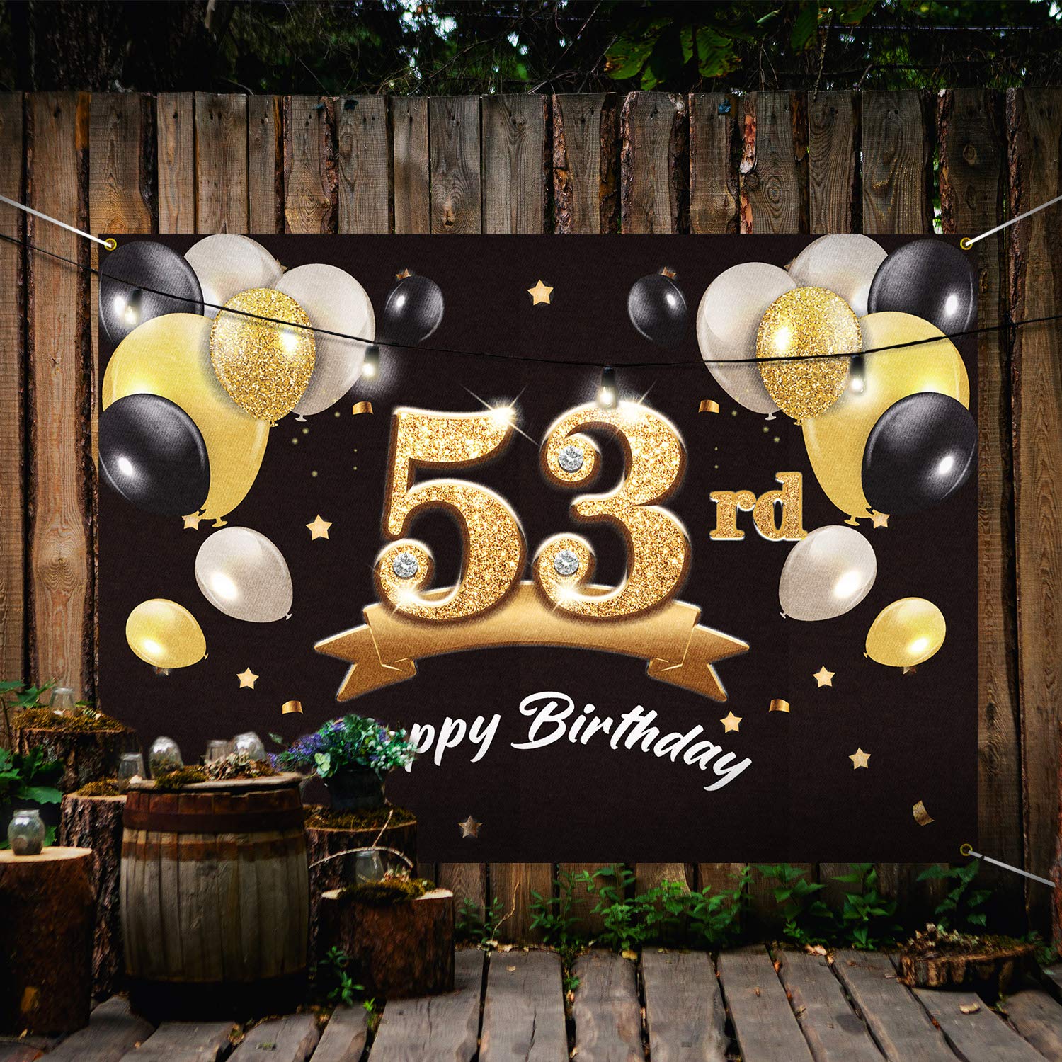 PAKBOOM Happy 53rd Birthday Banner Backdrop - 53 Birthday Party Decorations Supplies for Men - Black Gold 4 x 6ft