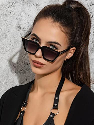 VANLINKER Polarized Square Cat Eye Sunglasses for Women Oversized Trendy Sunnies Black
