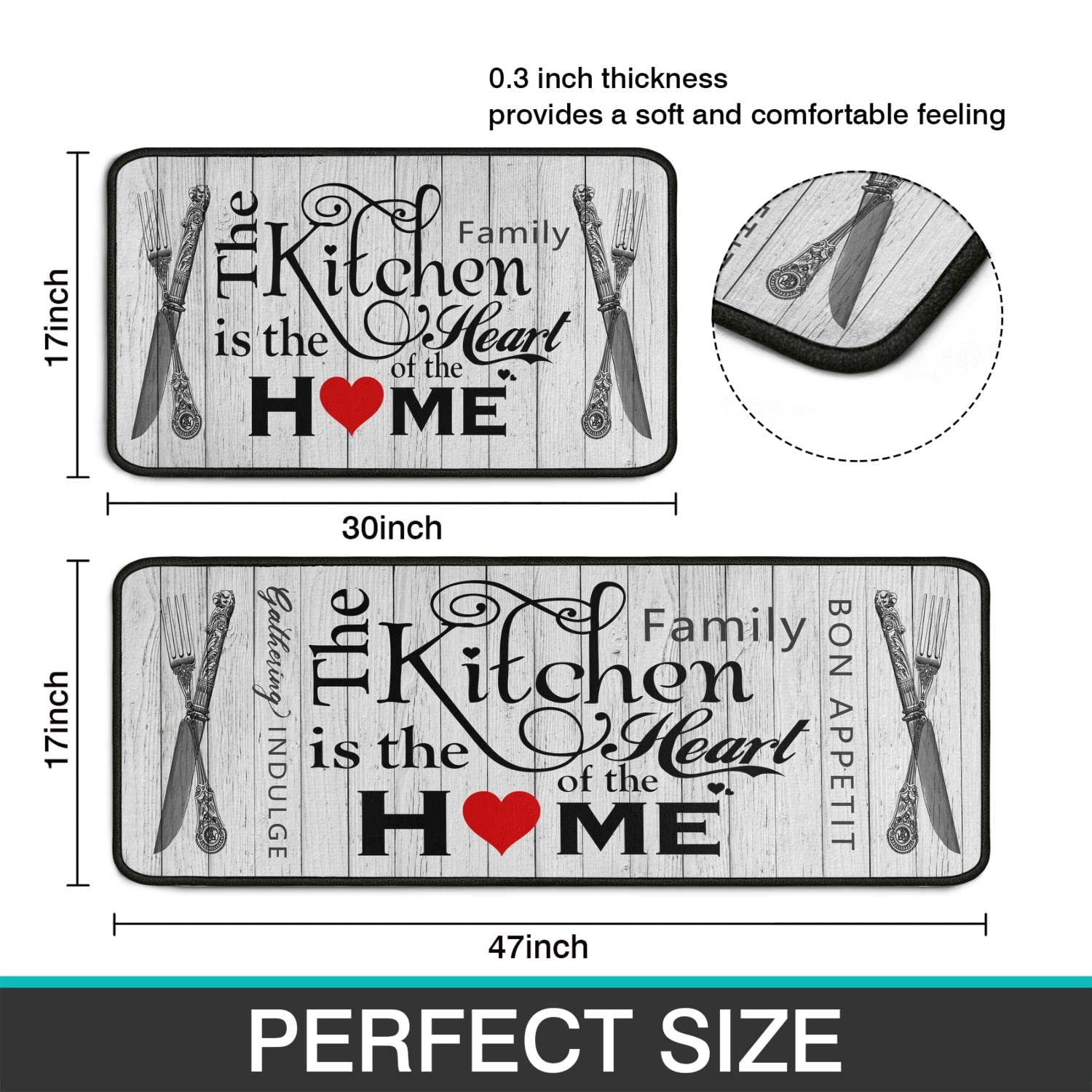 Sunopas Farmhouse Kitchen Rug 2 Pieces Set, Washable Non-Slip Kitchen Sink Rustic Decor Carpet, Home Water Absorb Microfiber Cushioned Kitchen Floor Standing Mats 17"x47"+17"x30"