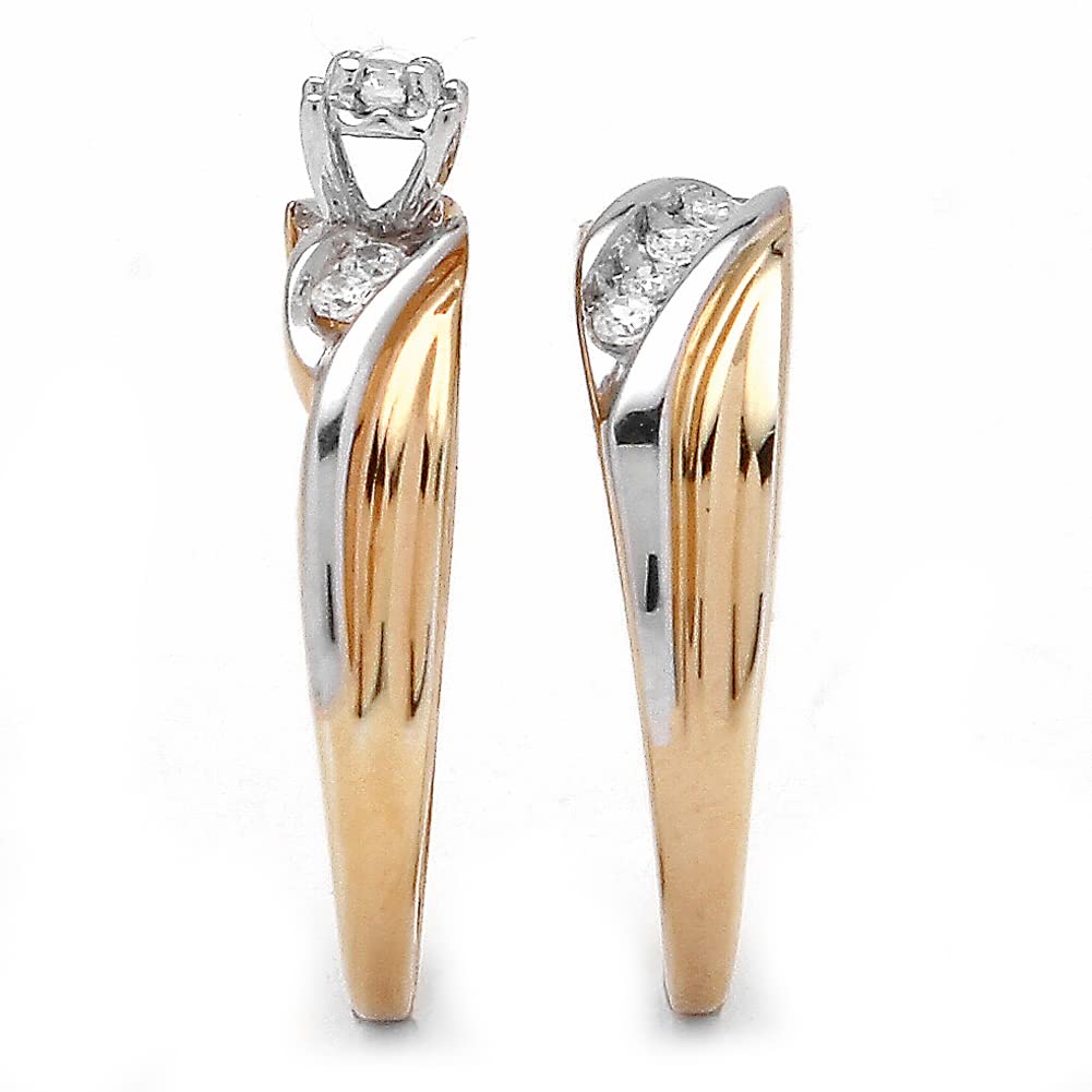 PalmBeach Yellow Gold-Plated or Platinum-Plated Sterling Silver Round Cubic Zirconia Two-Tone Diagonal Bridal Ring Set Size 7