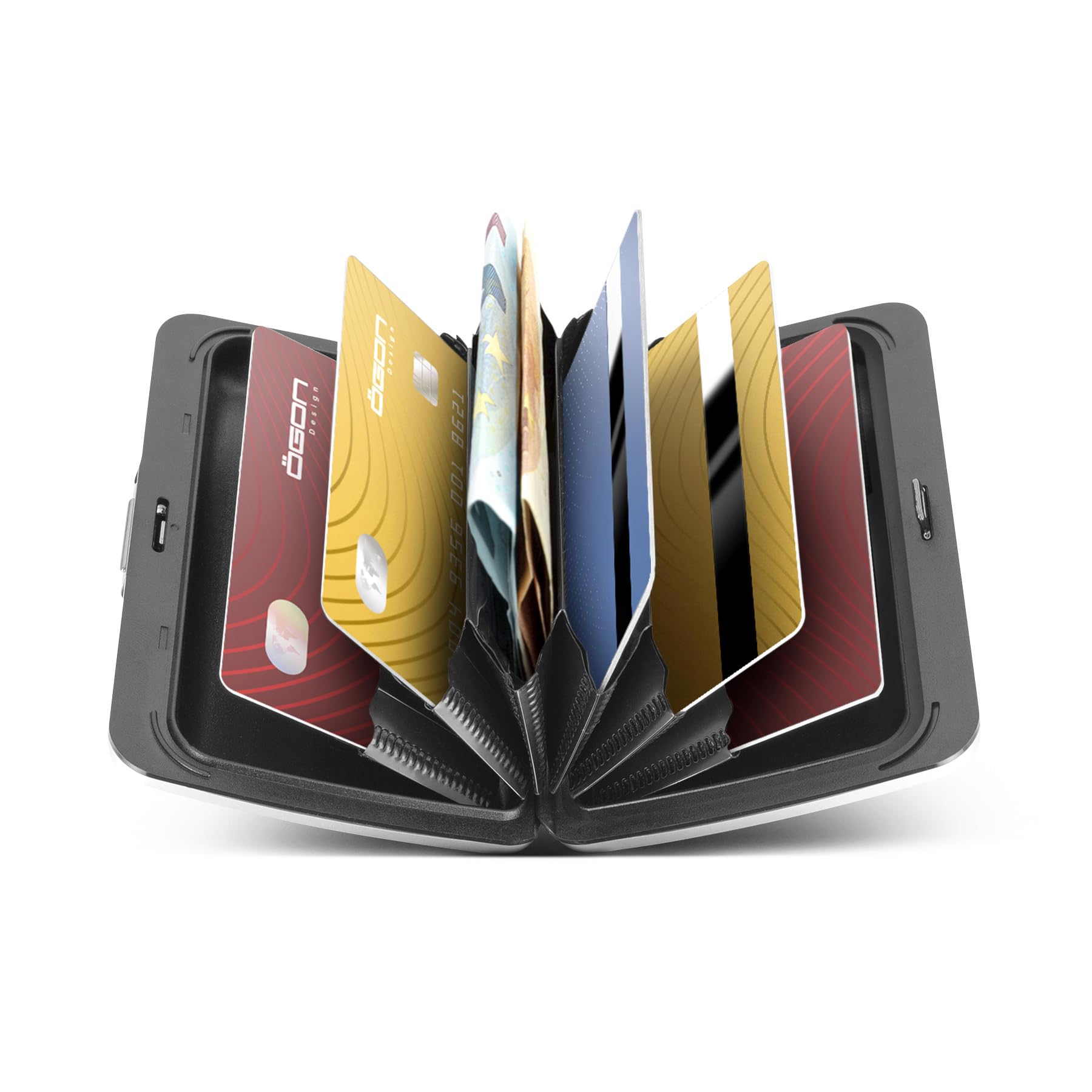 ÖGON -DESIGNS- OGON Aluminum wallet smart case V2 - Easy storage - Metal lock - Strong RFID blocking card holder - Up to 10 cards and banknotes (Aluminum Rose Gold)