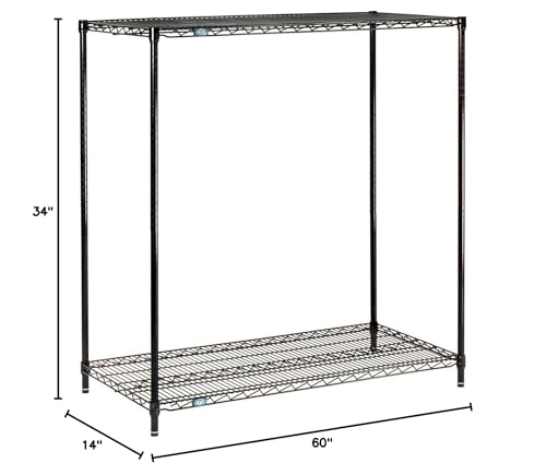 Nexel Black Epoxy, 2 Tier, Wire Shelving Starter Unit, 60" W x 14" D x 34" H