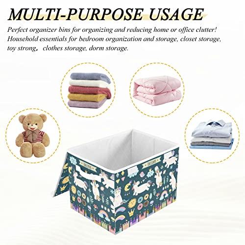 RunningBear Unicorn and Fairytale Large Storage Bins with Lid Collapsible Storage Bin Box Shelves Cube Storage Foldable Fabric Storage Boxes for Clothes Towels Magazine