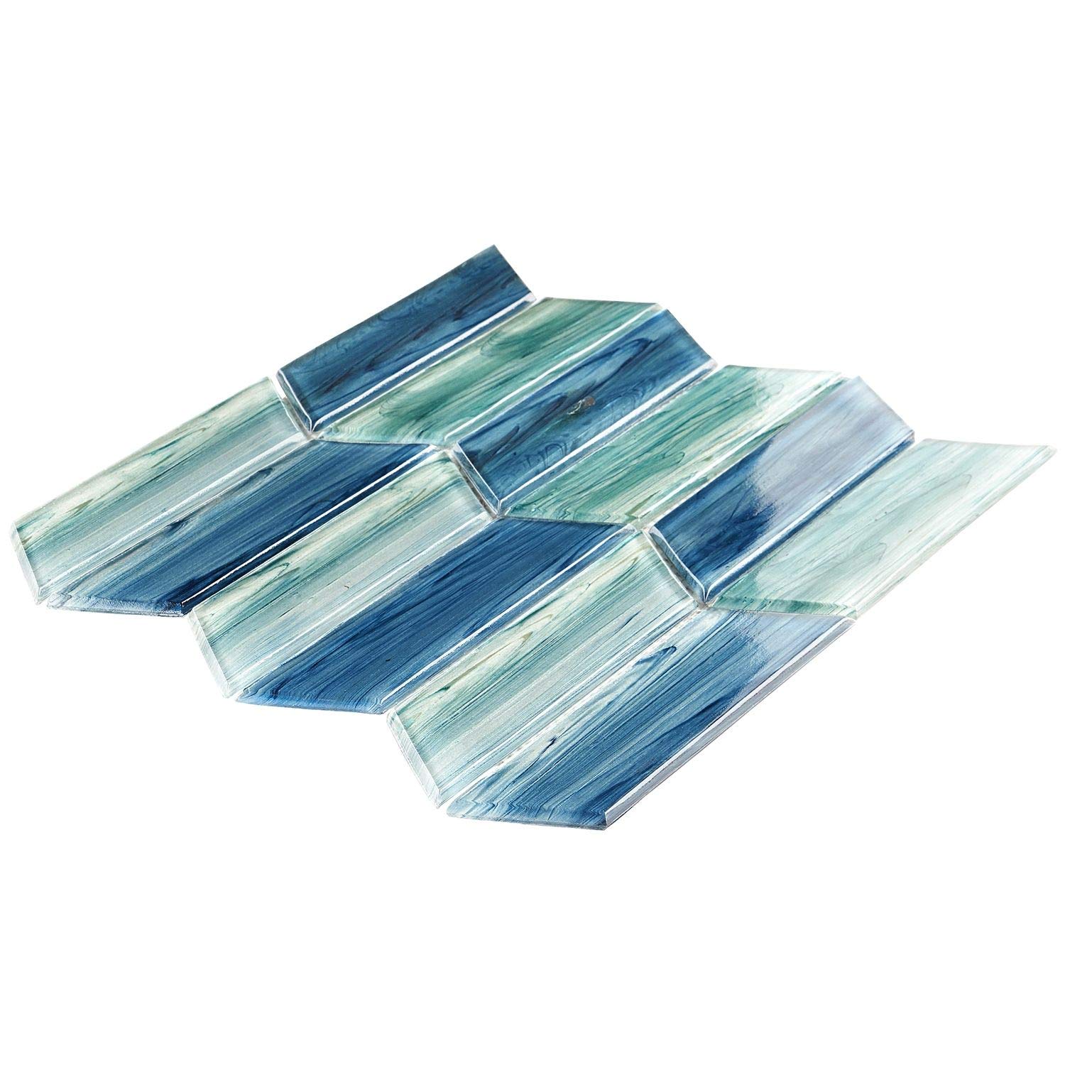 Tara Sea Green 4 in. x 8 in. Chevron Glass Mosaic Tile Sample