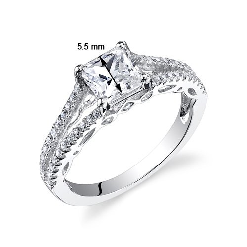 PEORA 1.29 Carats Sterling Silver Halo Design Princess Cut Cubic Zirconia Engagement Ring Size 7, Available In Sizes 5 To 9