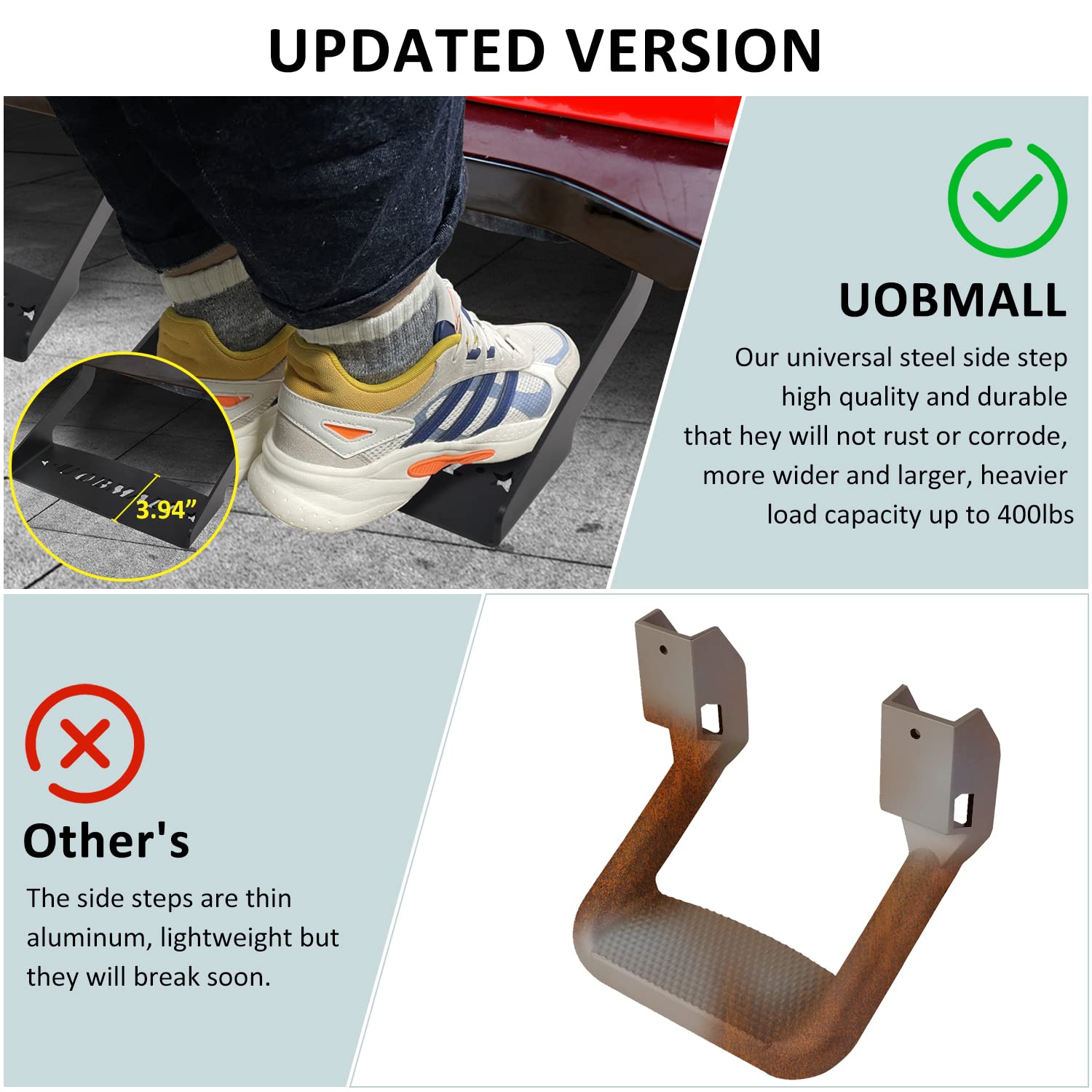 UOBMALL Universal Pickup Side Steps Heavy Duty Steel Side Hoop Step Set 2 Pieces for Various Trucks from Chevy, Ford, Toyota, GMC, Dodge RAM and Jeep (Black)