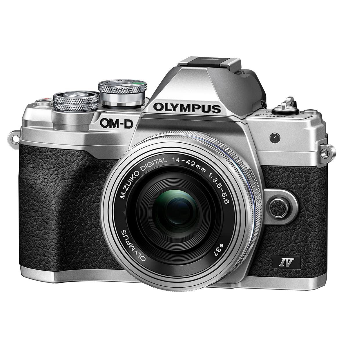 Olympus OM-D E-M10 Mark IV Camera with M.Zuiko ED 14-42mm F3.5-5.6 EZ Lens, Silver Bundle with 64GB SD Card, Shoulder Bag, Extra Battery, Smart Charger