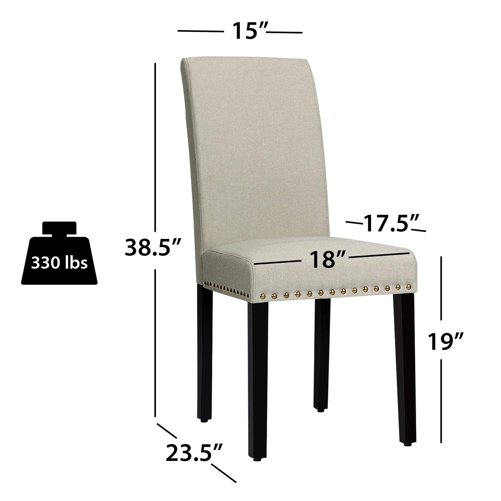 RELAX4LIFE Dining Chairs Set of 4 Fabric Upholstered with Solid Wood Legs, Padded Seat and Back Armless Side Chair Tufted Parsons Kitchen Dining Chairs Set (2, Navy)