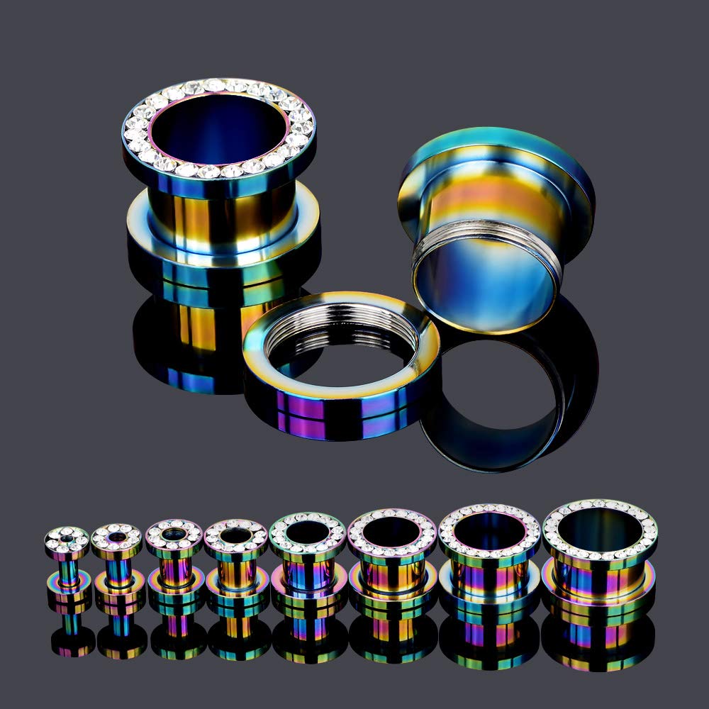 Oyaface 12 PCS Tunnels Screw Fit Plugs 8G-9/16 316L Stainless Steel Ear Gauges Expanders Set With CZ Stones Body Piercing 5mm