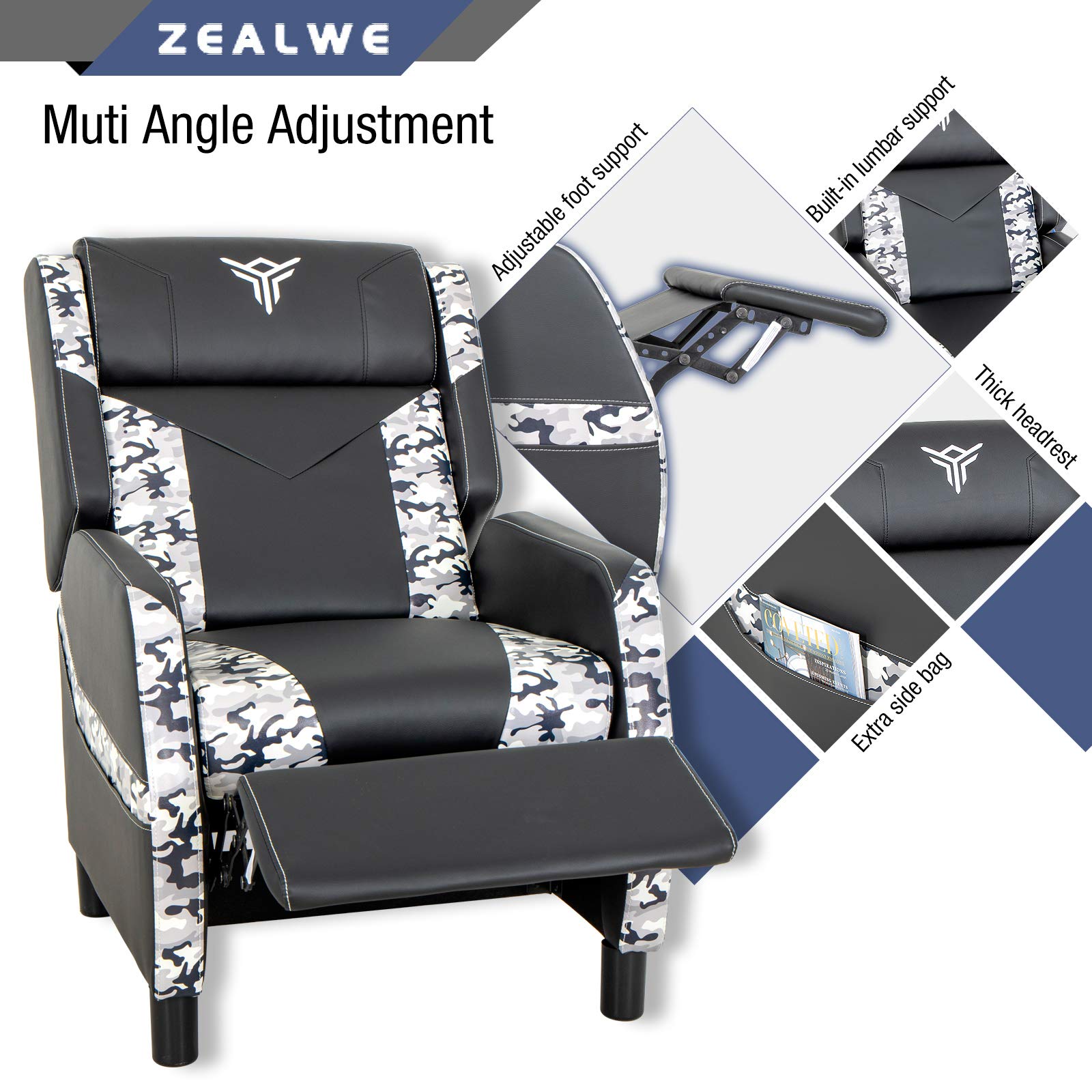 Racing Gaming Office Desk Chair - Ergonomic PU Leather Swivel Reclining Chair High Back Executive E-Sports Computer PC Video Game Chair with Footrest Adjustable Armrest and Lumbar Support