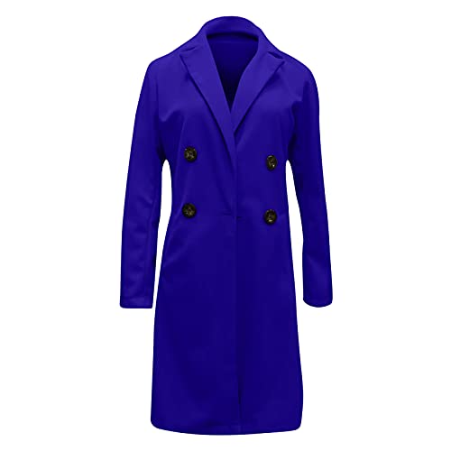 SZITOP Women's Wool Blend Coat Solid Casual Elegant Plus Size Lapel Long Sleeve Open Front Button Pockets Lightweight Outerwear Long Suiting Sweater Jacket Blazers Windbreaker(B-Blue,Medium)
