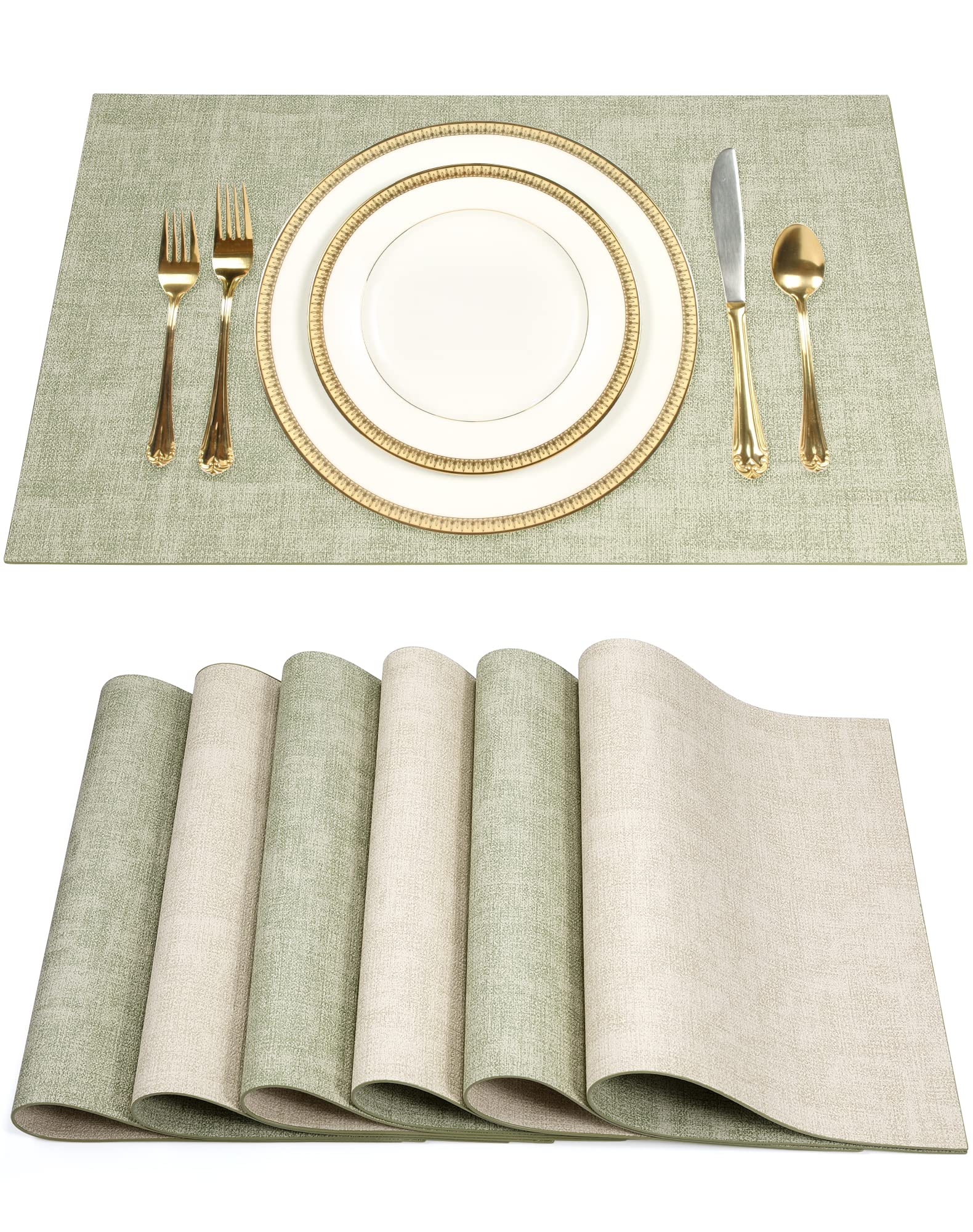 SUEH DESIGN Leather Placemats Set of 6 Reversible Table Mats Heat Resistant Waterproof No-Slip Place Mats for Dining Table Kitchen Parties