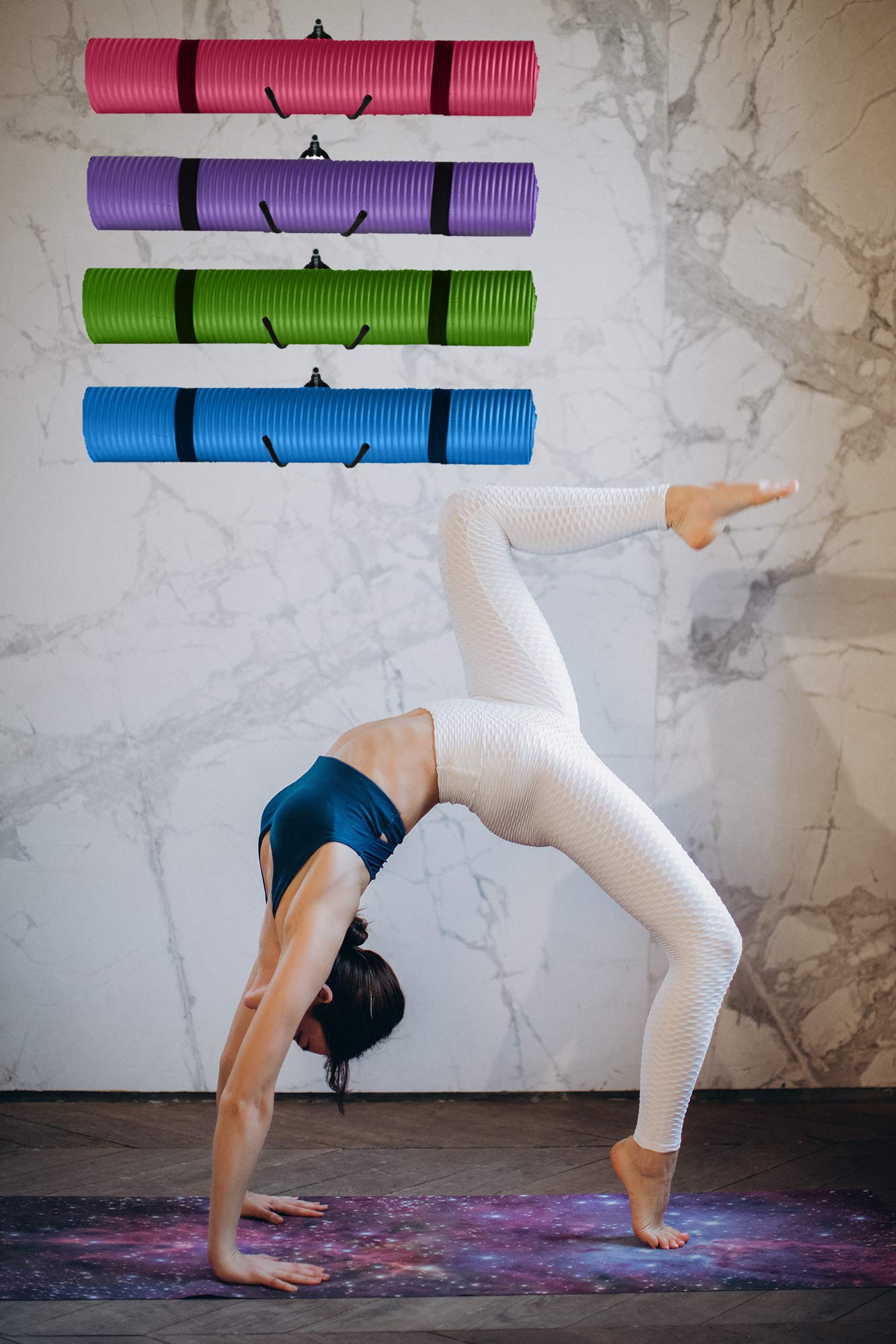Pack of 4, Kesywale Yoga Mat Foam Rollers Wall Rack Wall Mount Storage Holder Shelf for Your Fitness Class or Home Gym, Adjustable Size (4)
