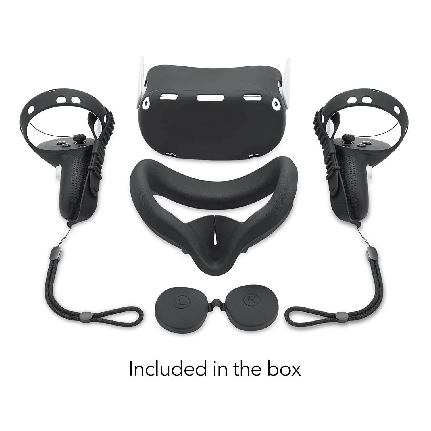 Wasserstein Silicone Skin Set Compatible with Meta/Oculus Quest 2 - Includes Meta/Oculus Quest 2 Accessories - Controller Grip Shells, Sweatproof Face Cover, Protective Lens Cover, Wrist Straps -