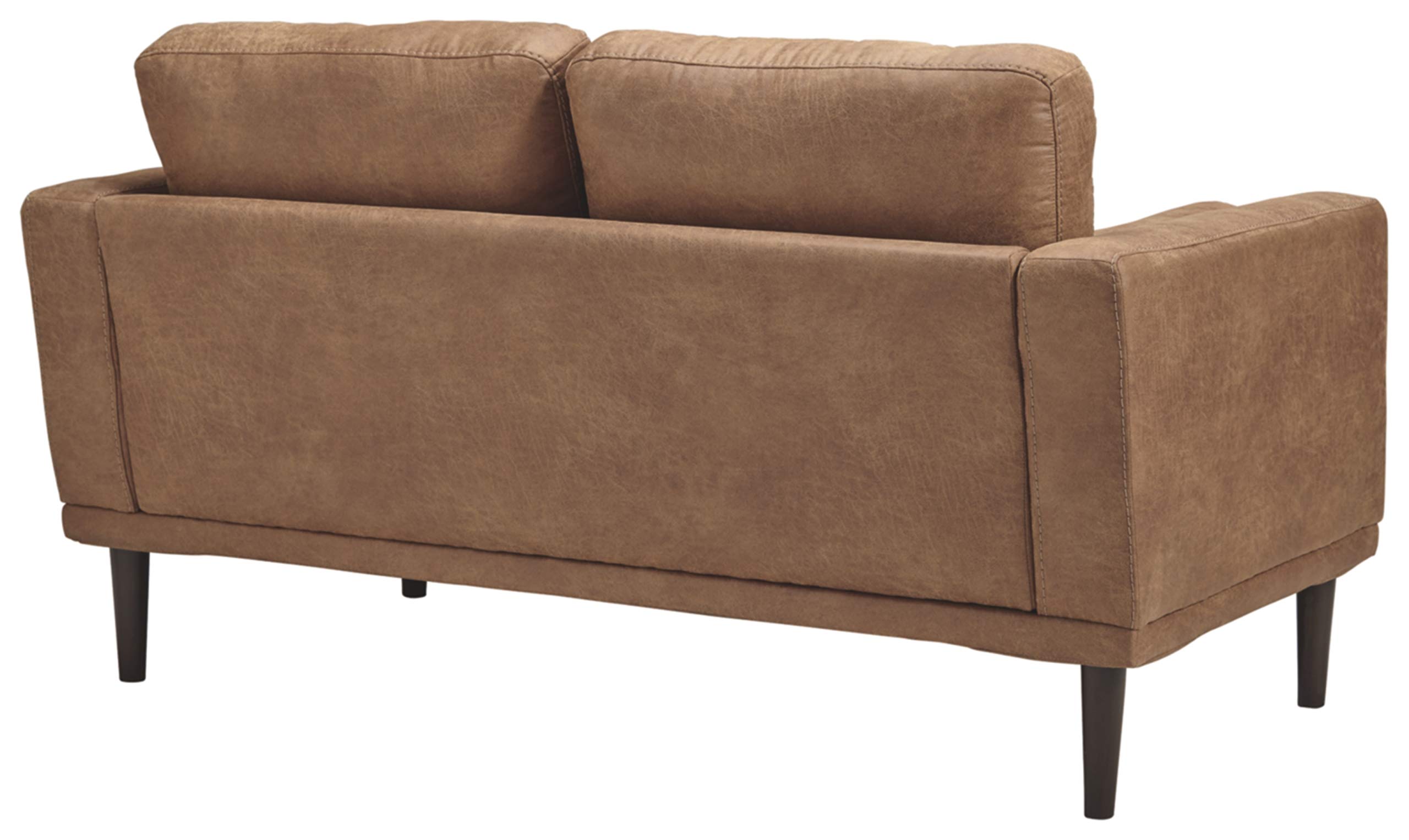 Signature Design by Ashley Arroyo Mid Century Modern Faux Leather Loveseat, Caramel Brown