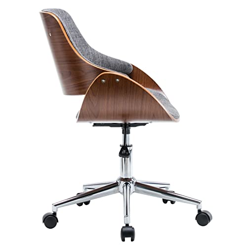 Porthos Home Adjustable Height Mid Century Modern Office Desk Chair, Fabric and Wood with Caster Wheels, Easy Assembly