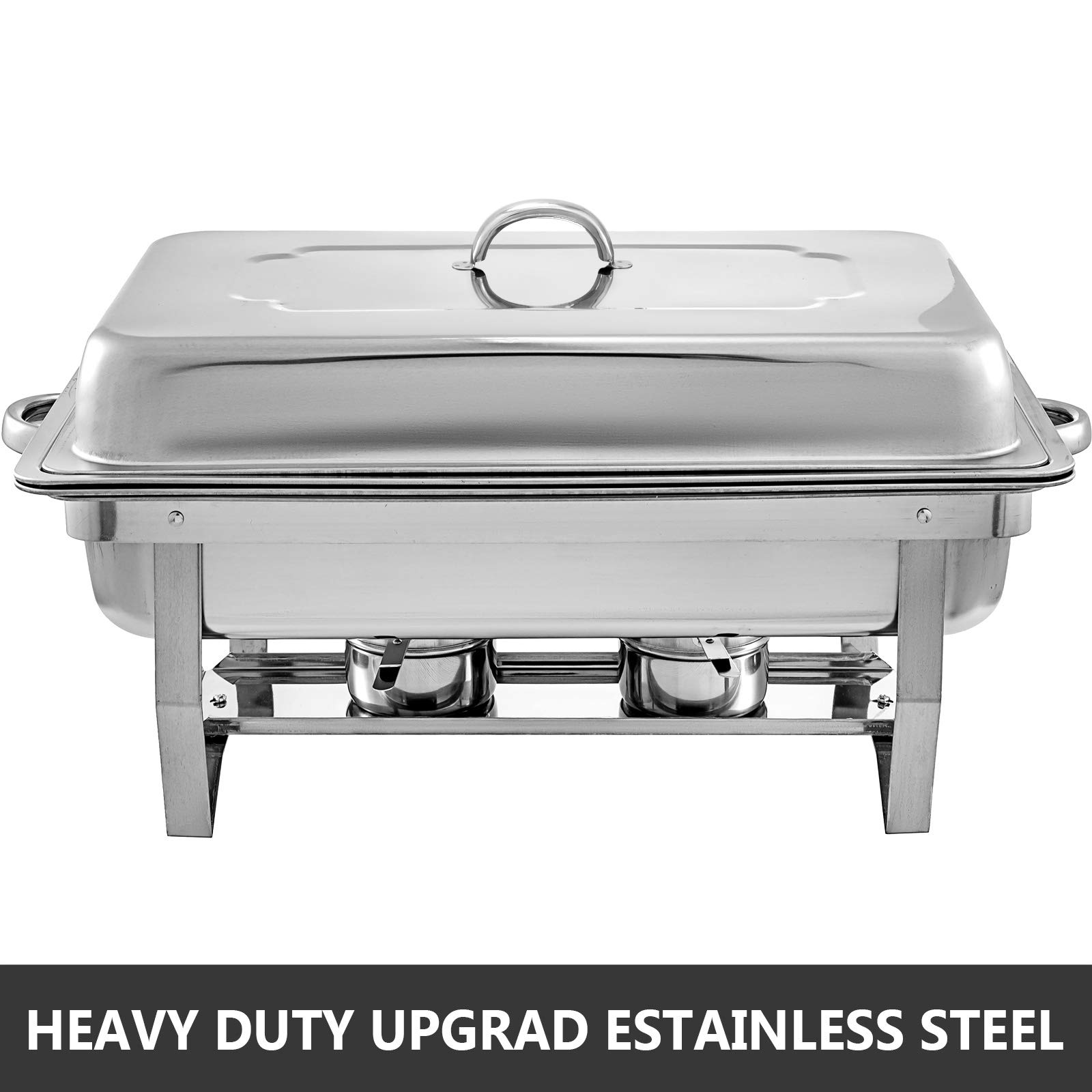 VEVOR 8 Quart Stainless Steel Complete Rectangular Chafers for Catering Buffet Warmer Set with Folding Frame, 4 Packs, Sliverā¦