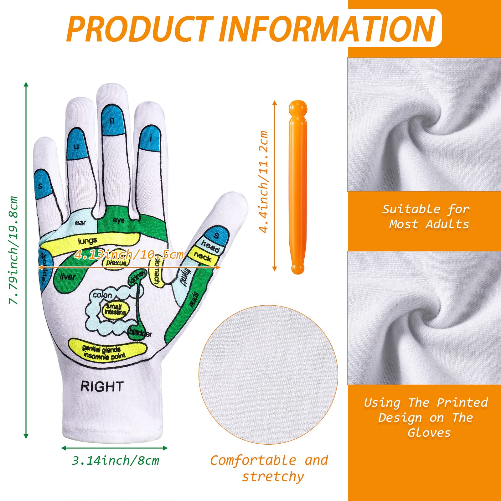 Zhanmai 2 Pairs Acupressure Reflexology Gloves Hand Spa Reflexology Tools Massage and Hydration of Hands with Point Massager Tools for Women and Men Tired Relieve