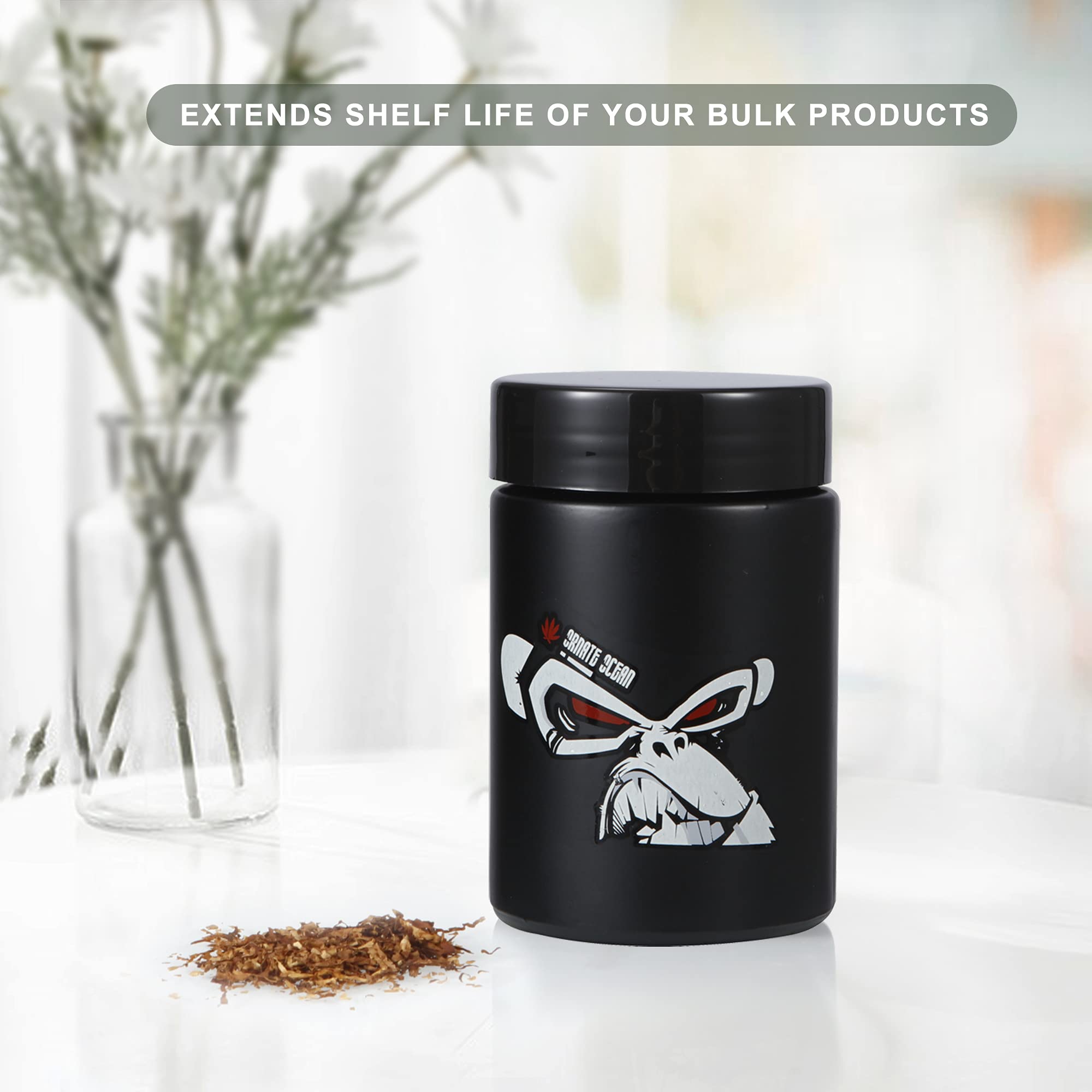 Ornate Ocean 4-Pack 250ml UV Glass Stash Jars - 4 Piece Set Multipurpose Storage Containers - Convenient Airtight Smell Free Screw Top Lid Jars Preserves and Secures Your Herbs