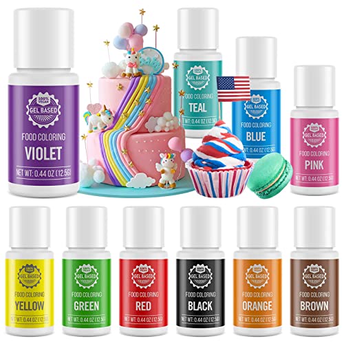 Upgraded Gel Texture 10 Colors Gel Based Vibrant Food Color Dye Flavorless Edible Icing Color Concentrated for Easter Egg Macaron Fondant Cookie
