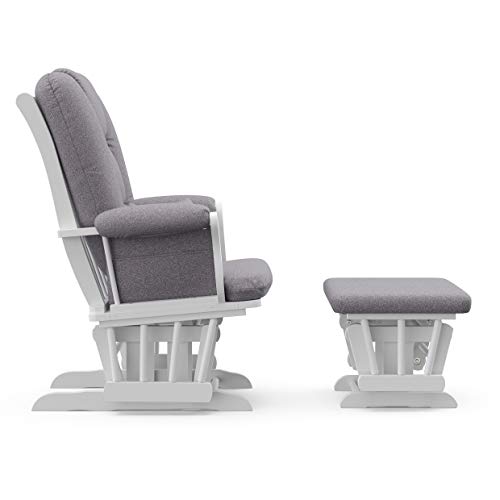 Storkcraft Tuscany Custom Glider and Ottoman with Free Lumbar Pillow (White/Slate Gray Swirl) - Cleanable Upholstered Comfort Rocking Nursery Chair with Ottoman