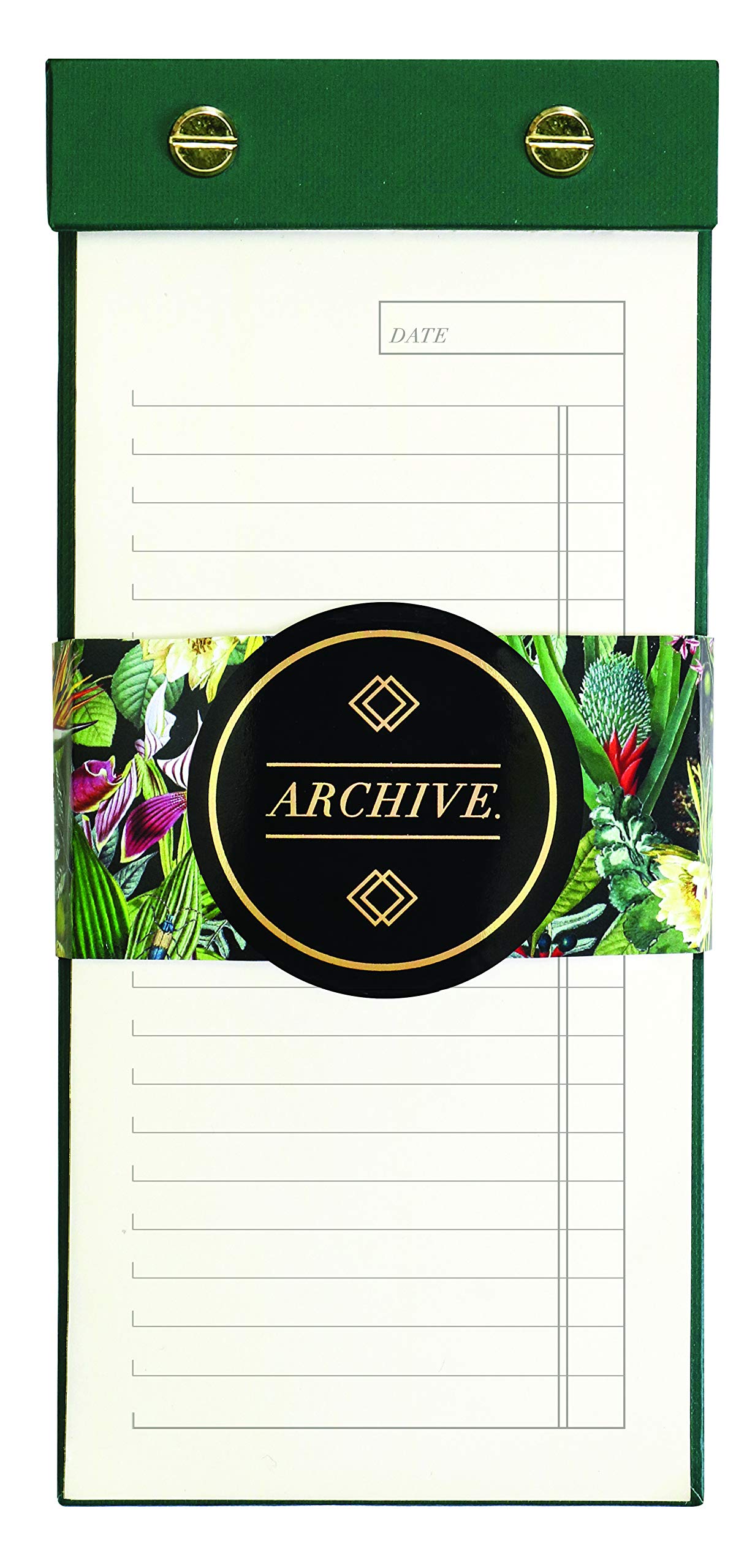 Portico Designs Magnetic List Pad Archive Collection 85-Page Notepad, 8.5" x 3.7", Green/Gold