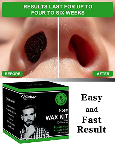 Nose Wax Kit for Men and Women,Nose Hair Removal Wax (100g/10-20 usuage count),20 Applicators,10 Mustache Guards,Safe,Easy,Quick and Painless