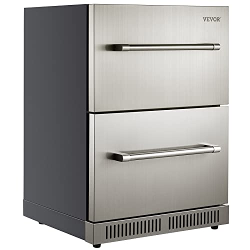 vevor 24" Undercounter Built-in Refrigerator, 5.12 Cu.ft. Double Drawer Indoor/Outdoor Beverage Fridge with Embraco compressor,32-50°F Cooling Range, Ventilated Cooling for Home and Commercial Use